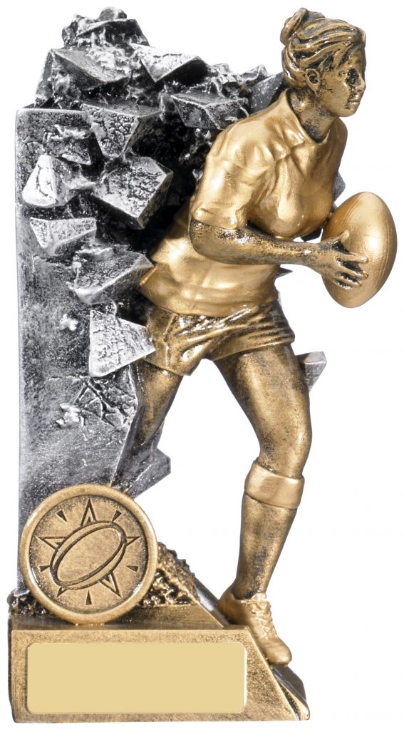 Antique Gold Coloured Resin Female Rugby Player Trophies RR603 - Trophy ...